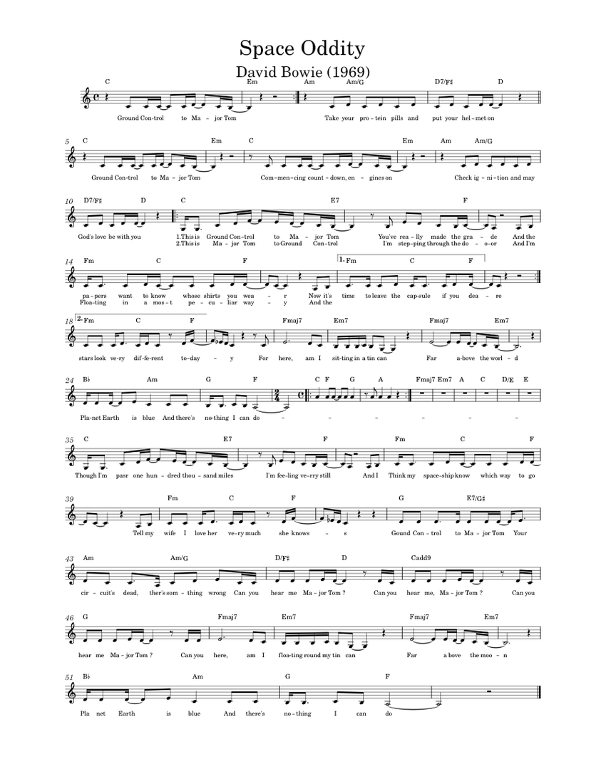 Space Oddity - David Bowie Sheet music for Vocals (Piano-Voice ...