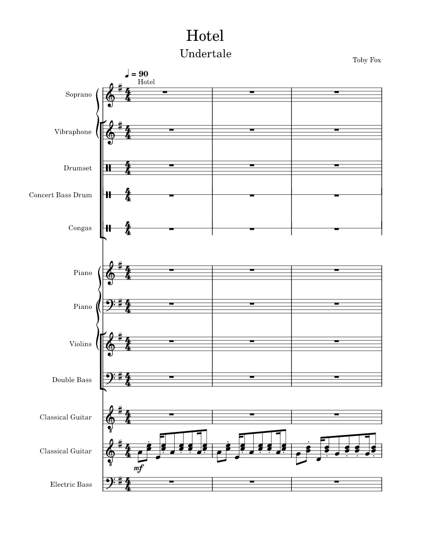 Hotel – Toby Fox Sheet music for Piano, Soprano, Contrabass, Vibraphone ...