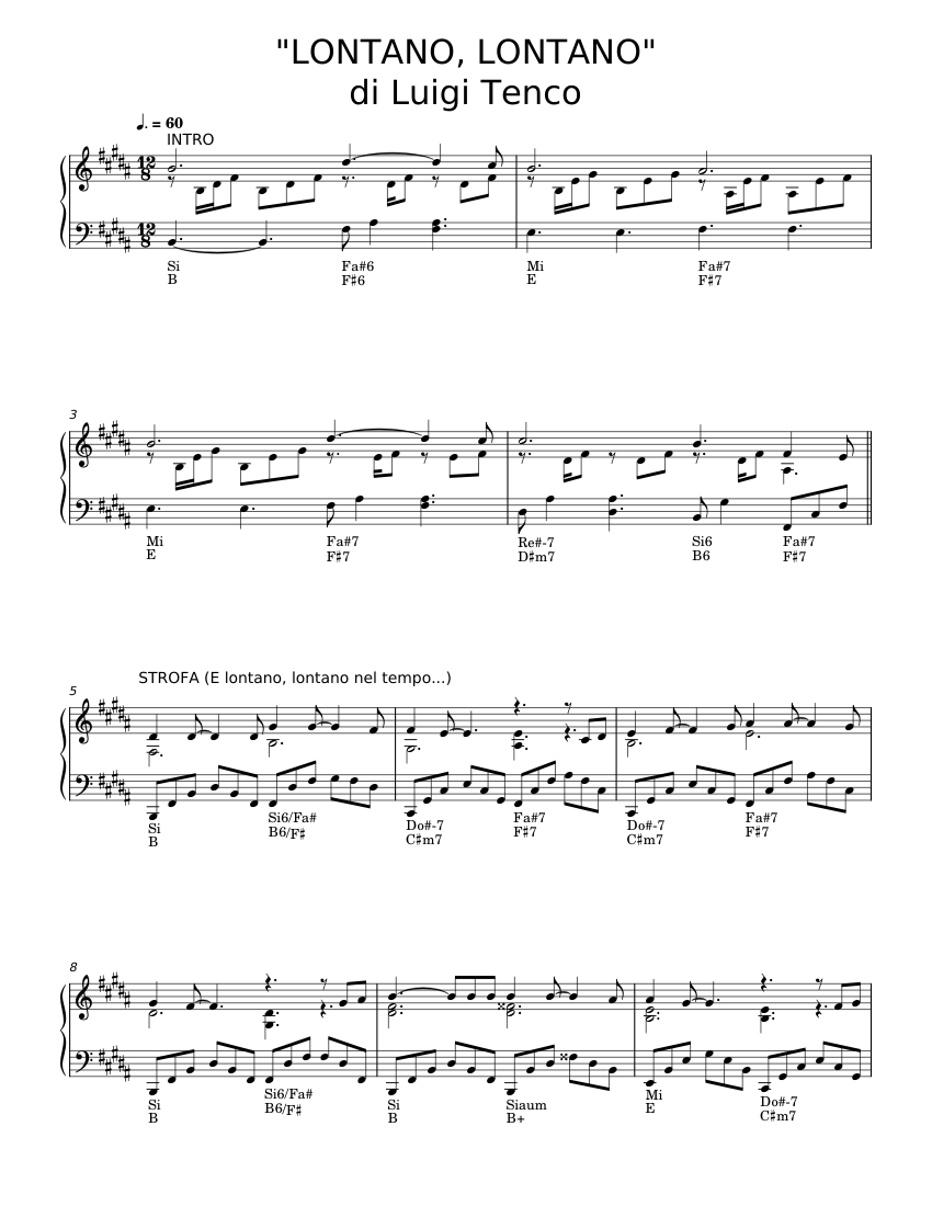 Lontano lontano - Luigi Tenco Sheet Music with Chords for Piano (Piano ...