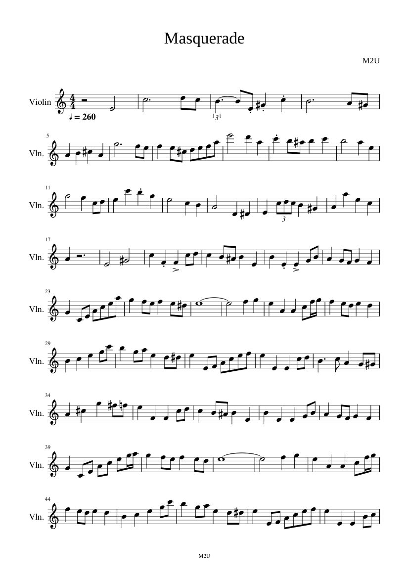 M2U - Masquerade Sheet Music for Violin (Solo) | MuseScore.com