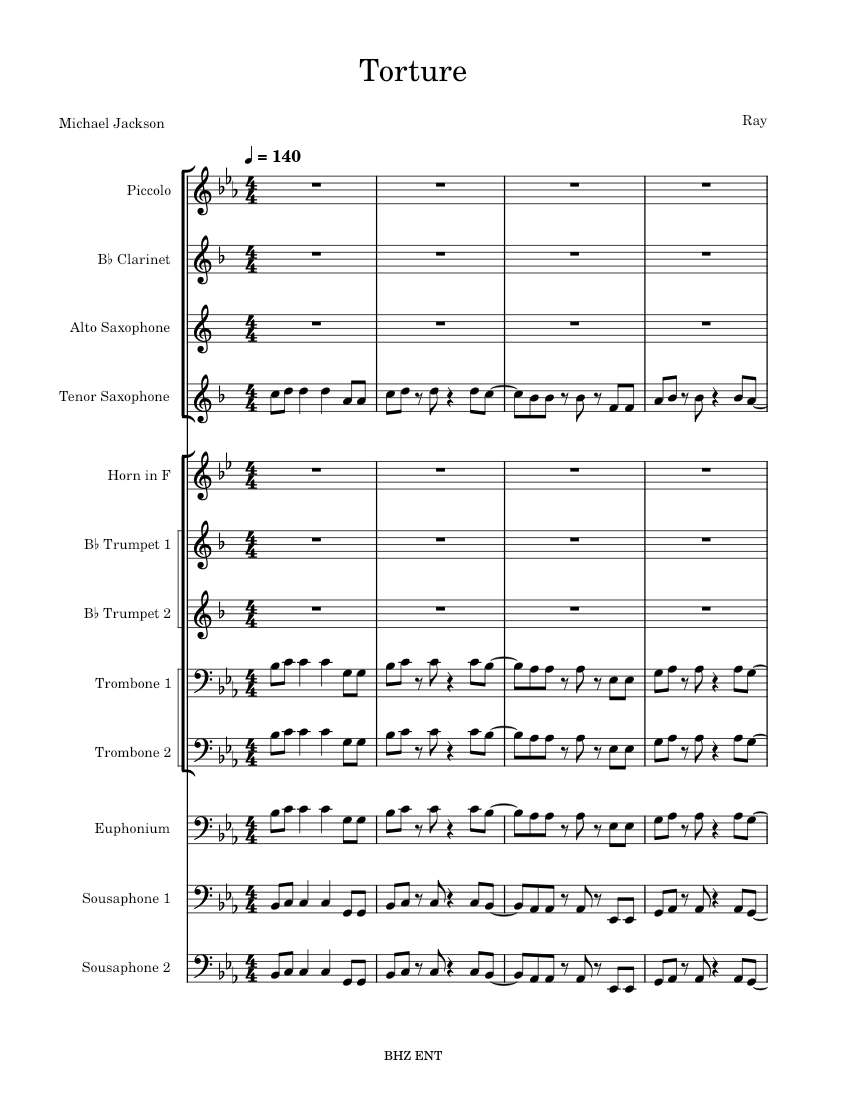 Torture Sheet music for Trombone, Euphonium, Flute piccolo, Clarinet in b-flat & more ...