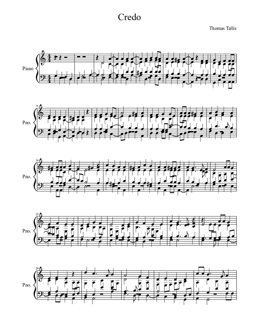 Credo - Thomas Tallis Sheet music for Piano (Solo) | Musescore.com