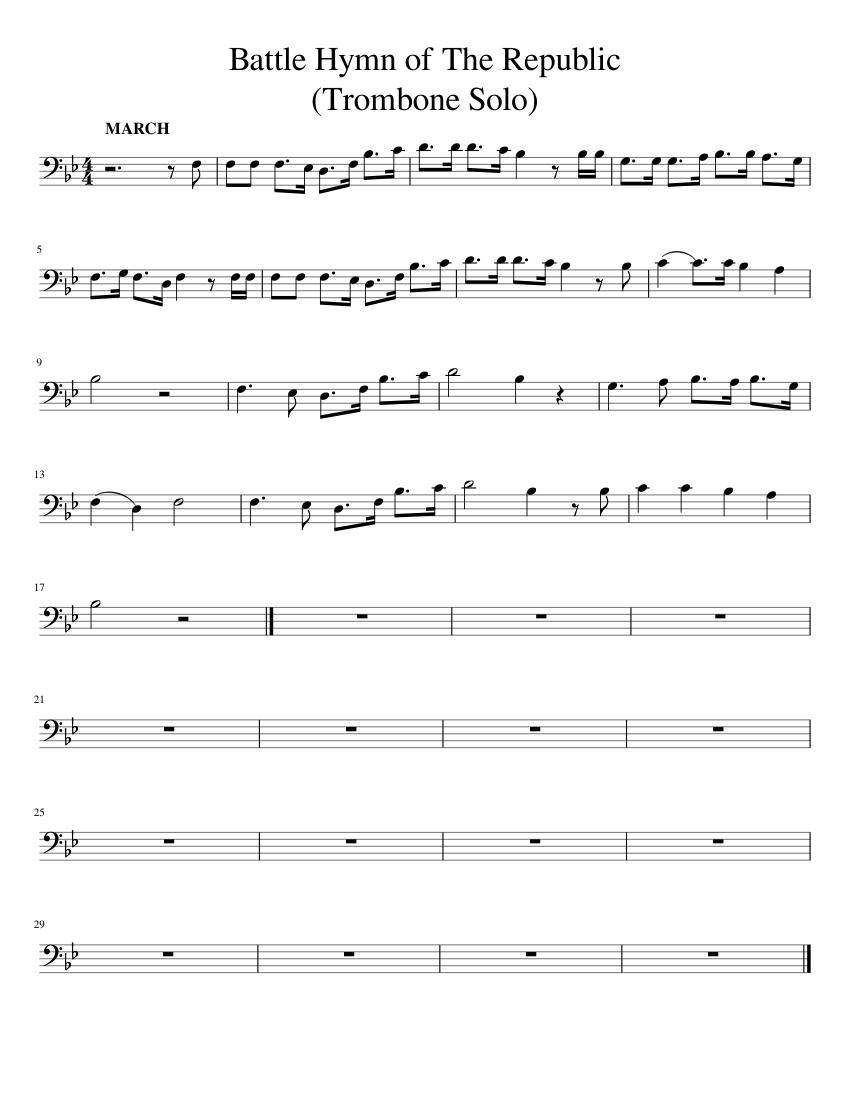 Battle Hymn of The Republic Trombone Solo Sheet music for Trombone ...
