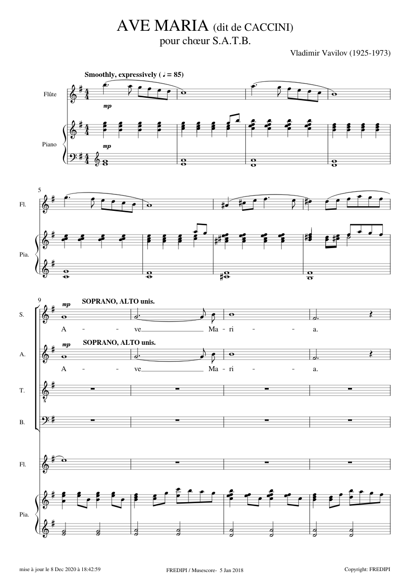 Ave Maria by Vladimir Fyodorovich Vavilov Sheet Music for Piano, Soprano, Alto, Tenor & more ...