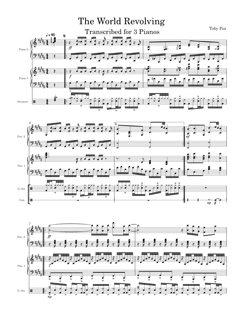 The World Revolving Sheet Music for Piano, Crash, Drum group (Mixed ...