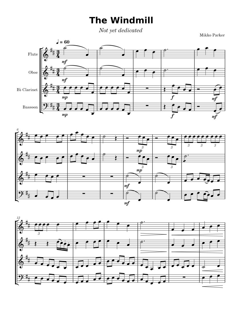 The Windmill Sheet music for Flute, Oboe, Bassoon, Clarinet other ...