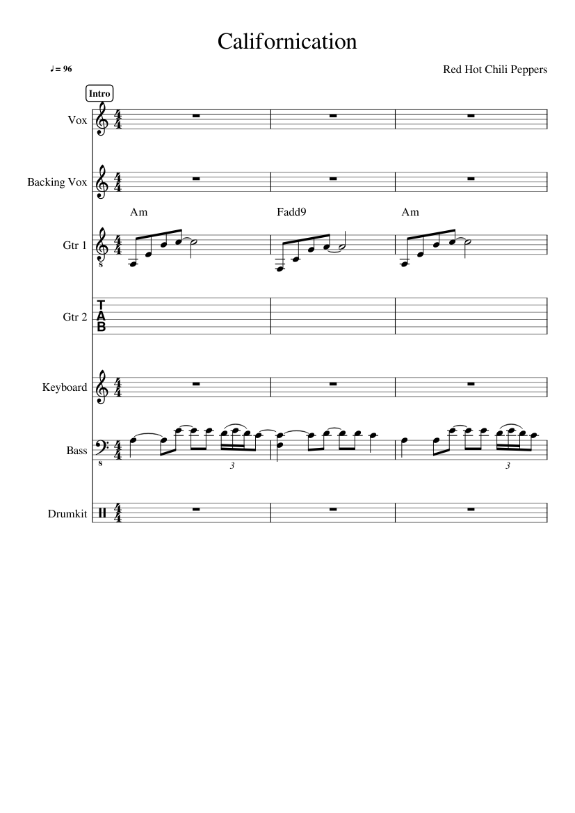 Californication-Red hot chili peppers full score Sheet music for Bass ...