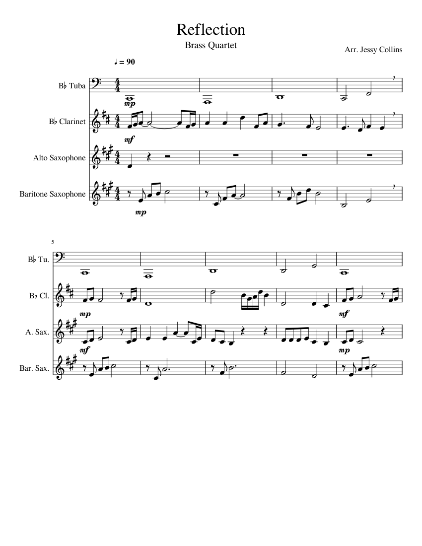 Reflection Sheet music for Tuba, Clarinet in b-flat, Saxophone alto ...