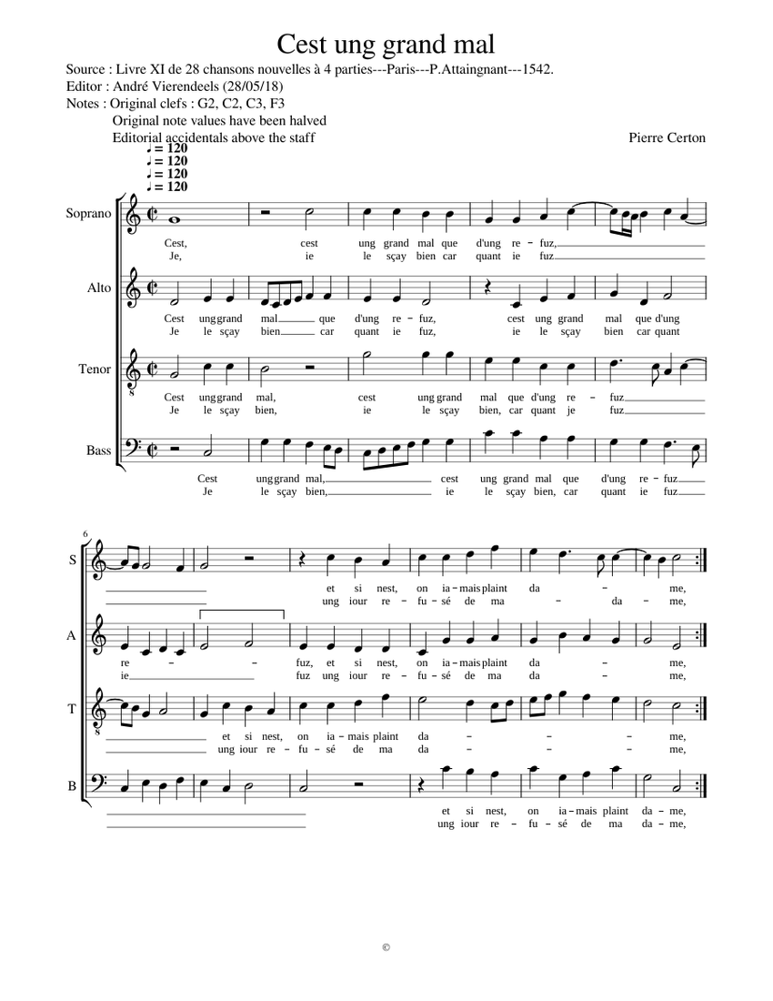 Cest ung grand mal - Pierre Certon - piano tutorial