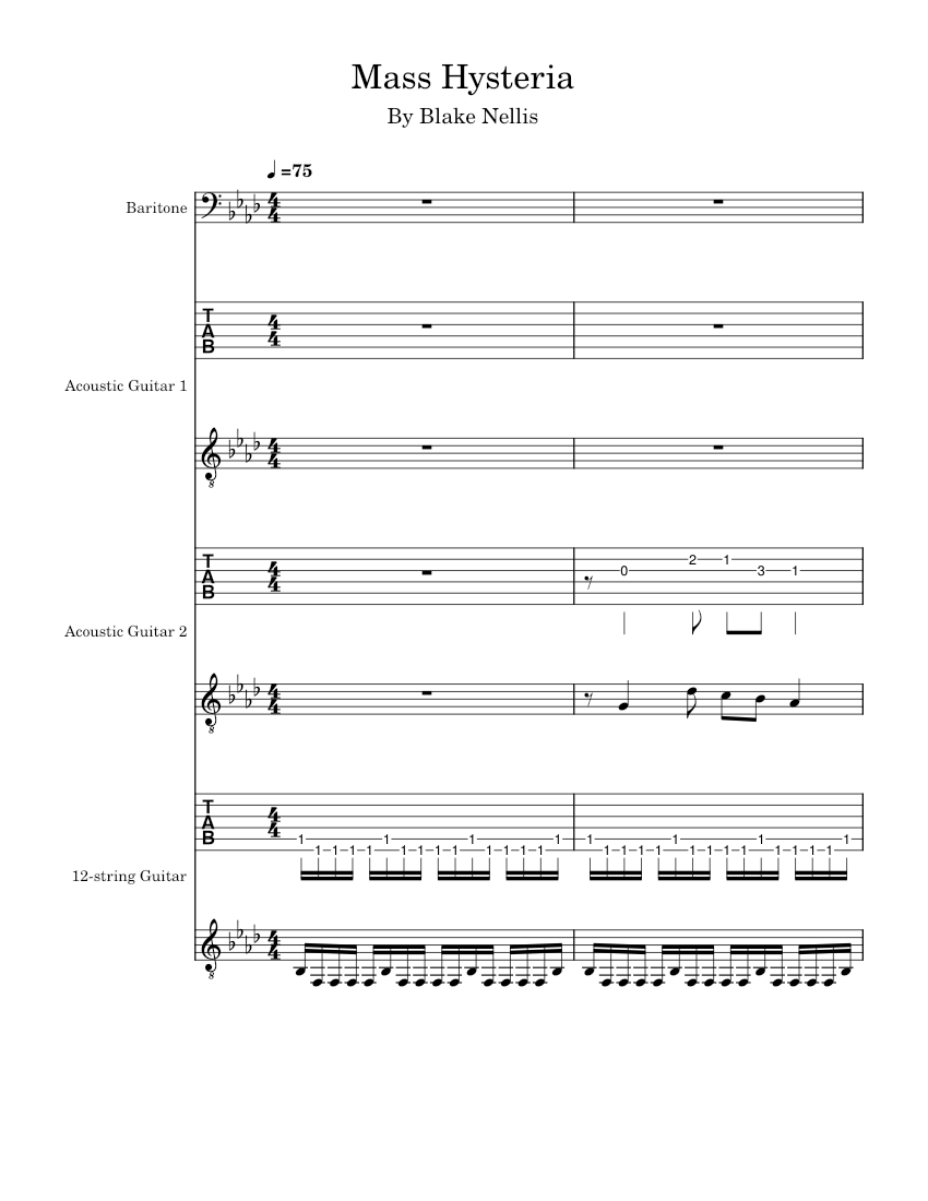 Mass Hysteria Sheet music for Guitar, Synthesizer (String Trio ...