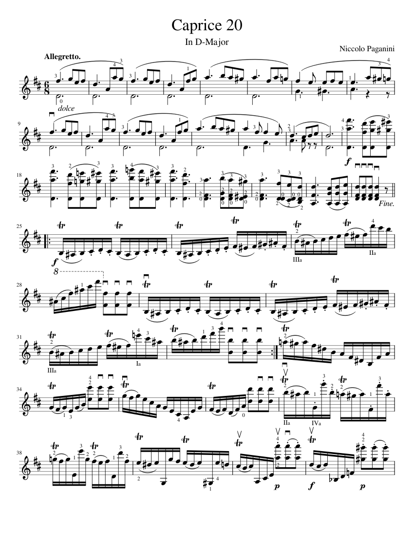 Caprice 20 - Paganini Sheet music for Violin (Solo) | Musescore.com