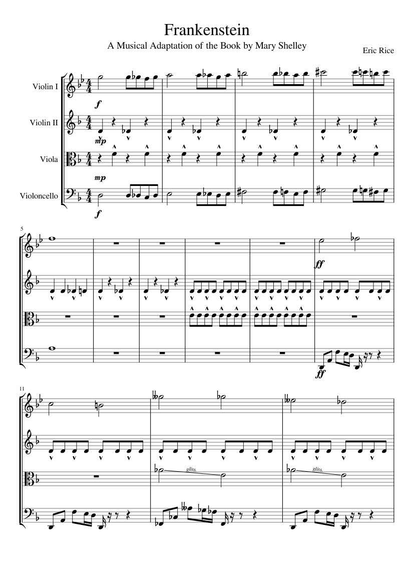Frankenstein Sheet music for Violin, Viola, Cello (String Quartet ...