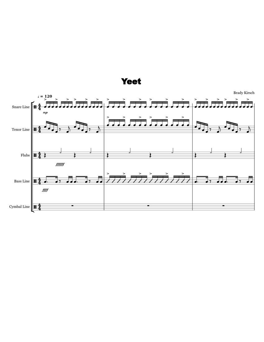 Yeet Sheet music for Snare drum, Crash, Tenor drum, Bass drum (Marching ...