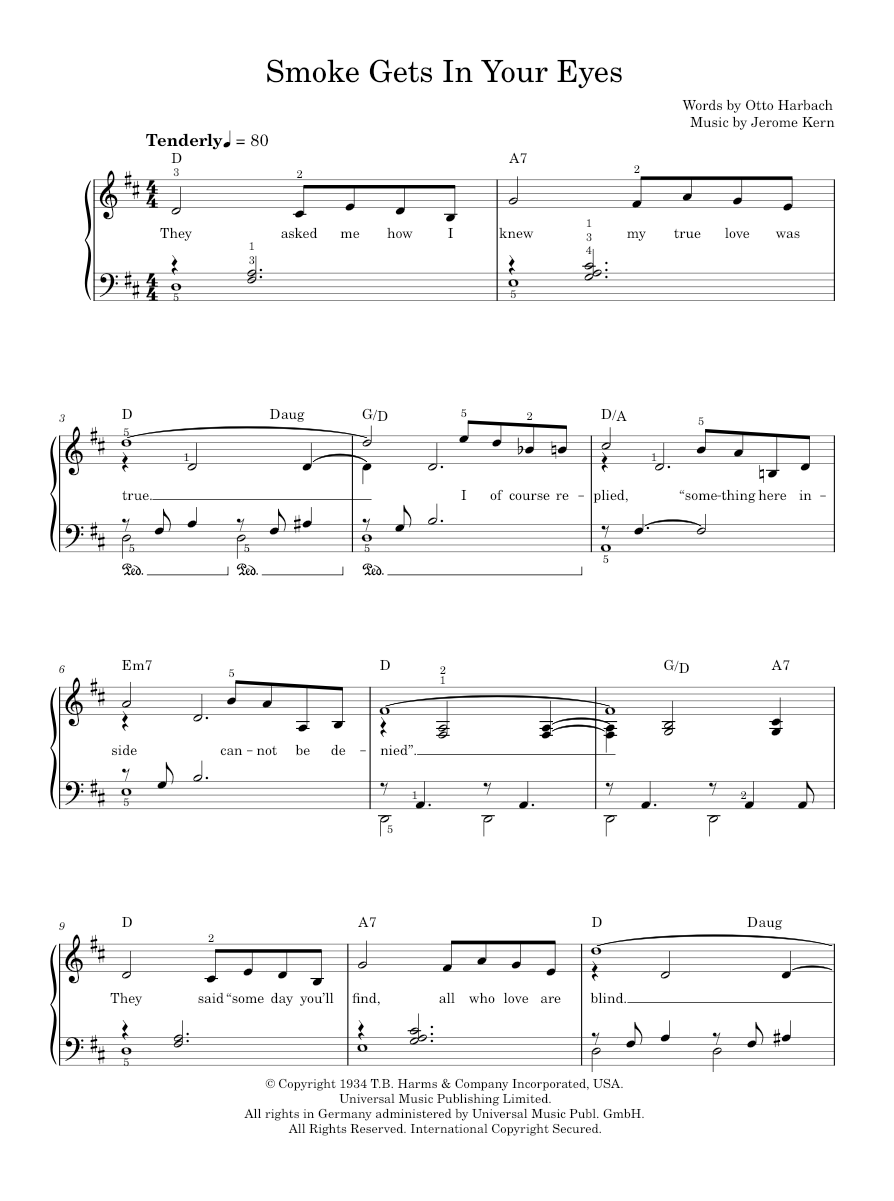 Play Official version of Smoke gets in your eyes Sheet Music by The Platters for Piano ...