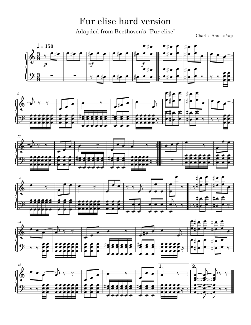 Fur elise hard version Sheet Music for Piano (Solo) | MuseScore.com