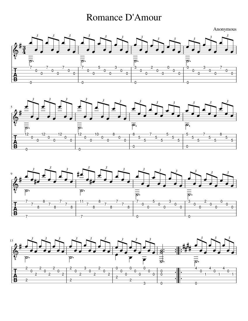 Romance D'Amour Sheet music for Guitar (Solo) | Musescore.com