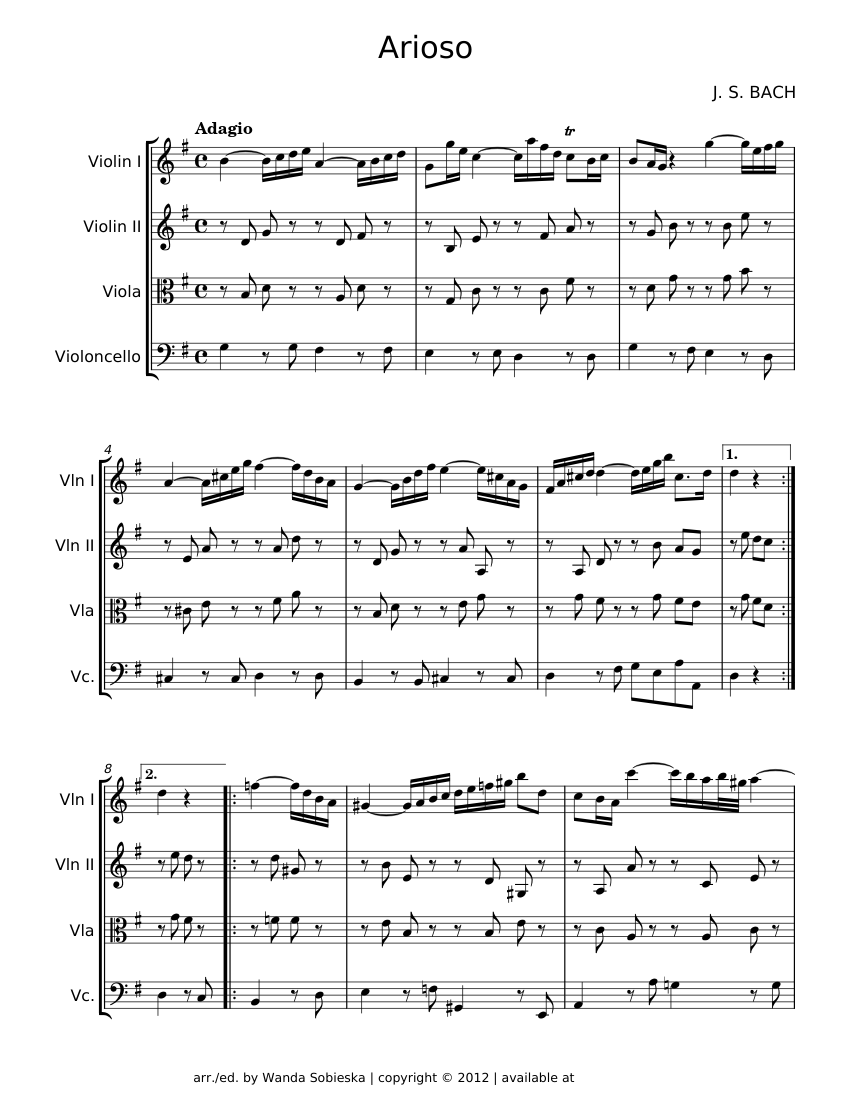 Arioso BWV 156 - Johann Sebastian Bach Sheet music for Strings group ...