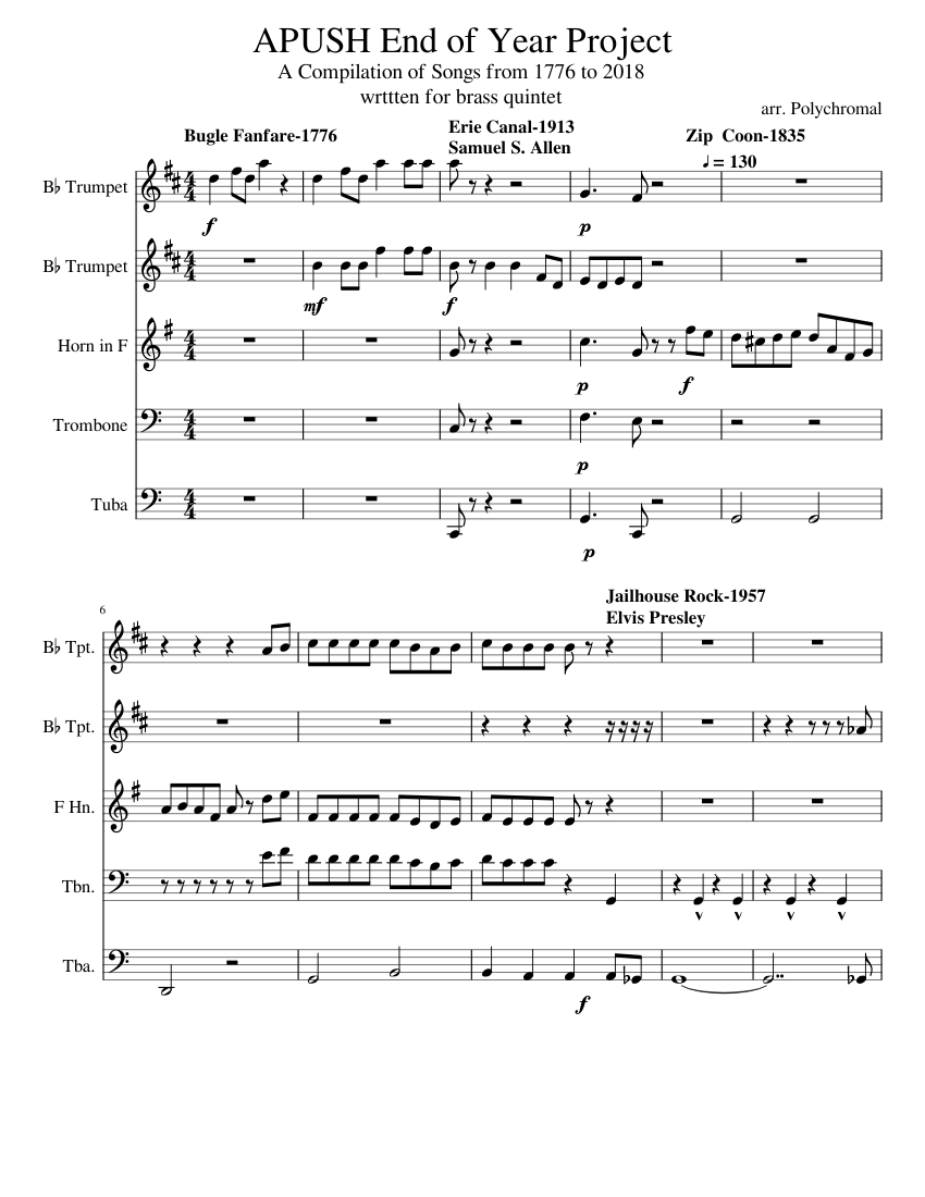APUSH End of Year Project Sheet music for Trombone, Tuba, Trumpet in b ...