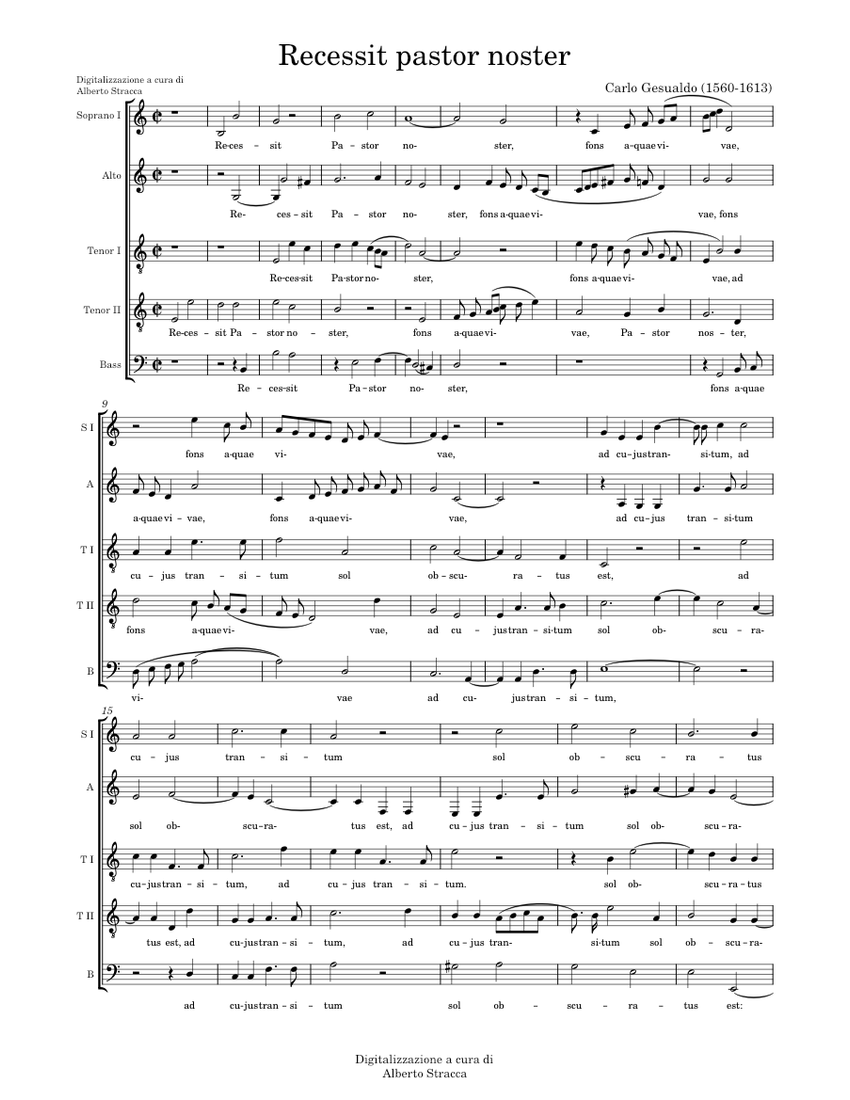 Recessit Pastor noster – Carlo Gesualdo Sheet music for Woodwinds group ...