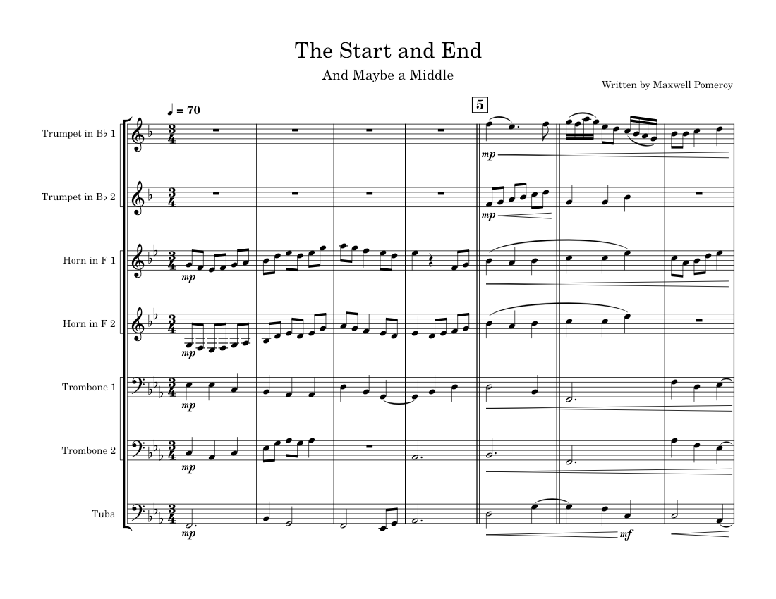 The Start and End Sheet Music for Trombone, Tuba, French horn, Trumpet ...
