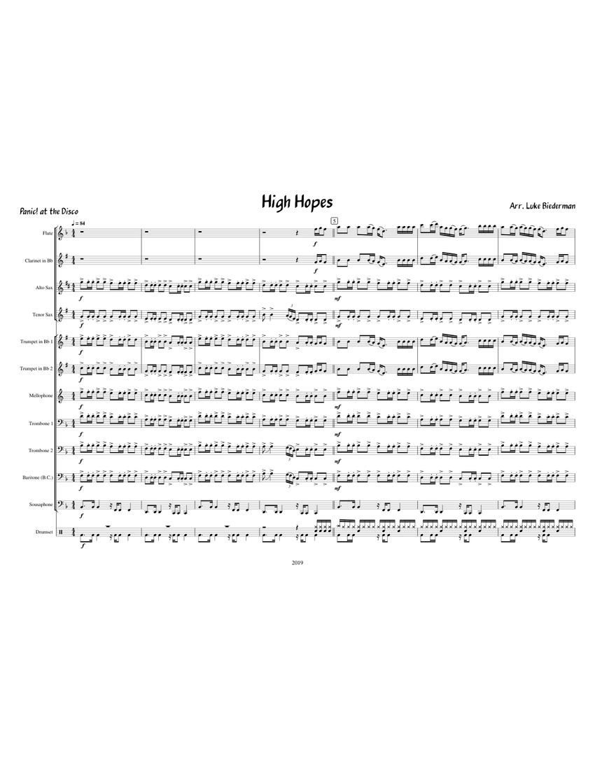 High Hopes Sheet music for Trombone, Mellophone, Baritone, Flute & more ...