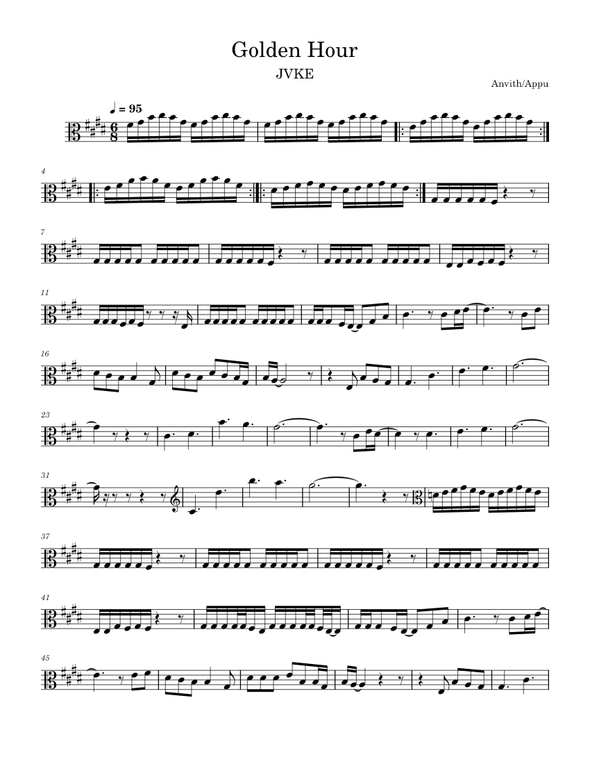 Golden Hour – JVKE Golden Hour - Viola w/ piano Appu Sheet Music for ...