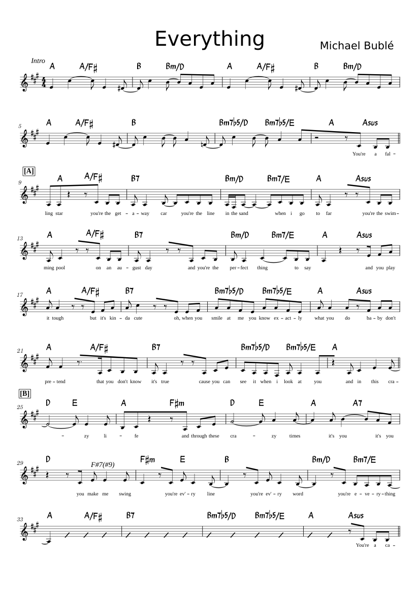 Everything - Michael Buble A dur lang Sheet Music for Piano (Mixed Duet) Easy | MuseScore.com
