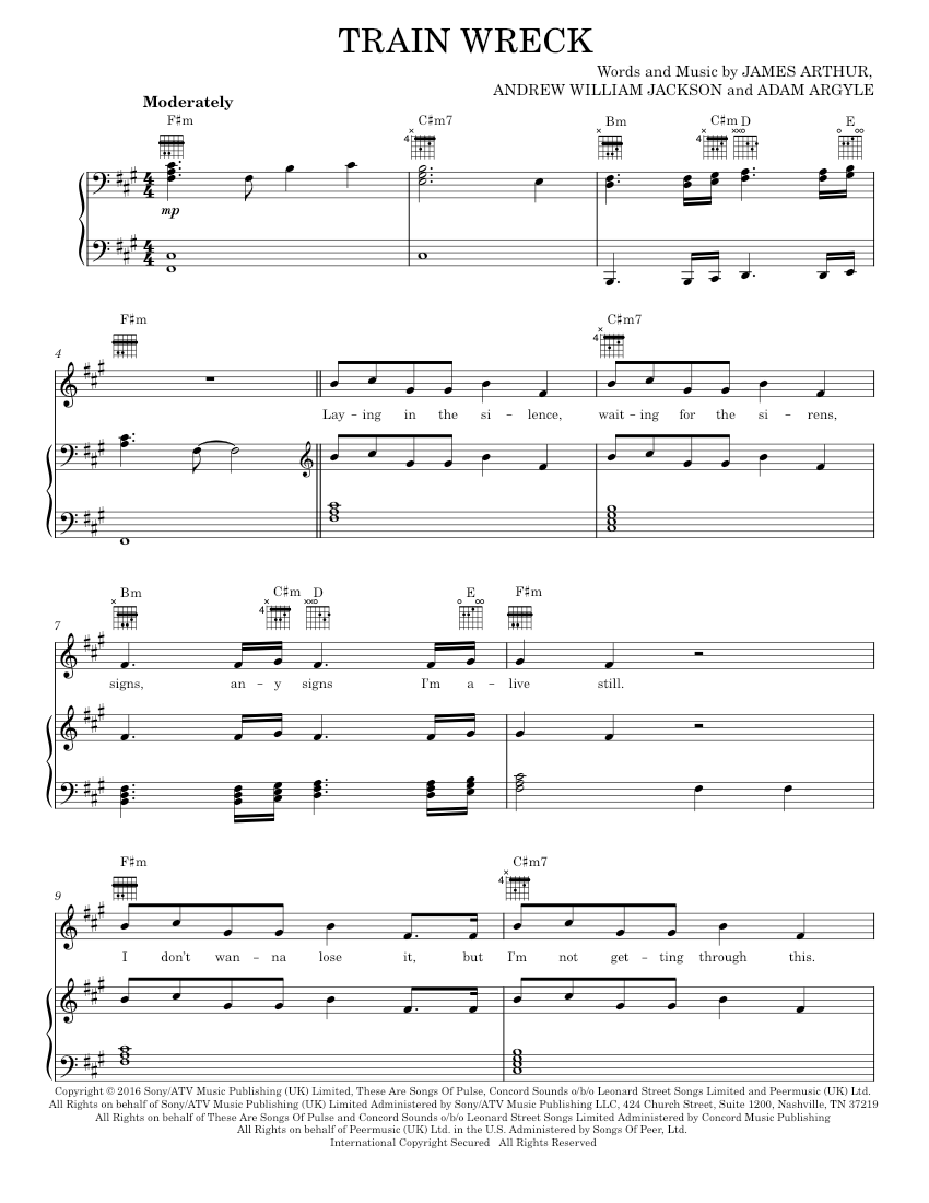 Play Official version of Train wreck Sheet Music by James Arthur for ...