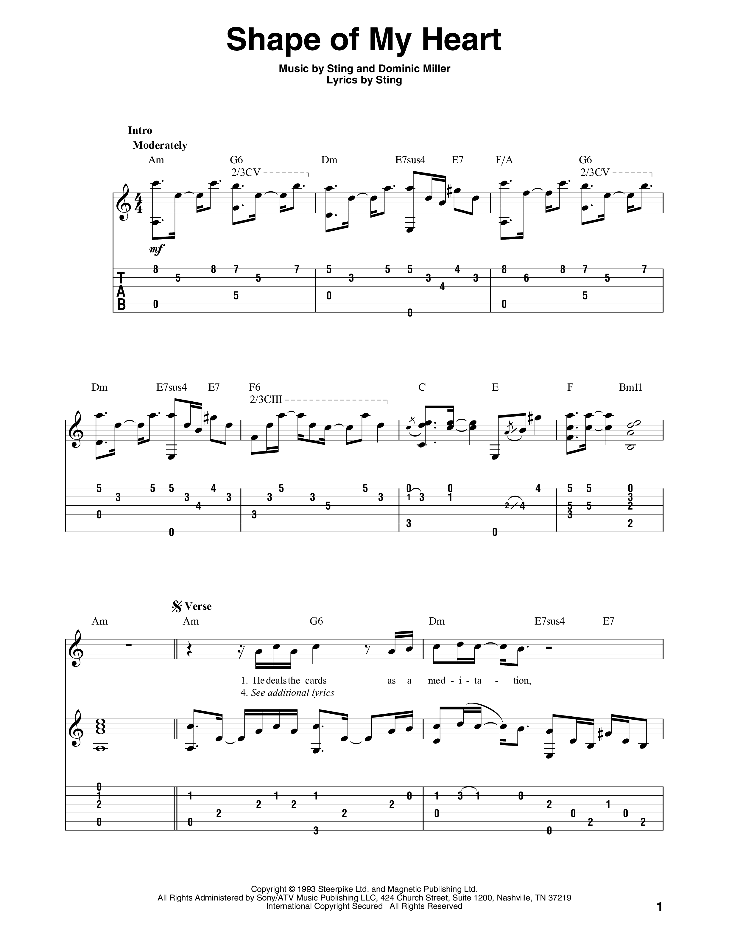Play Official version of Shape of My Heart Sheet Music by Sting for ...