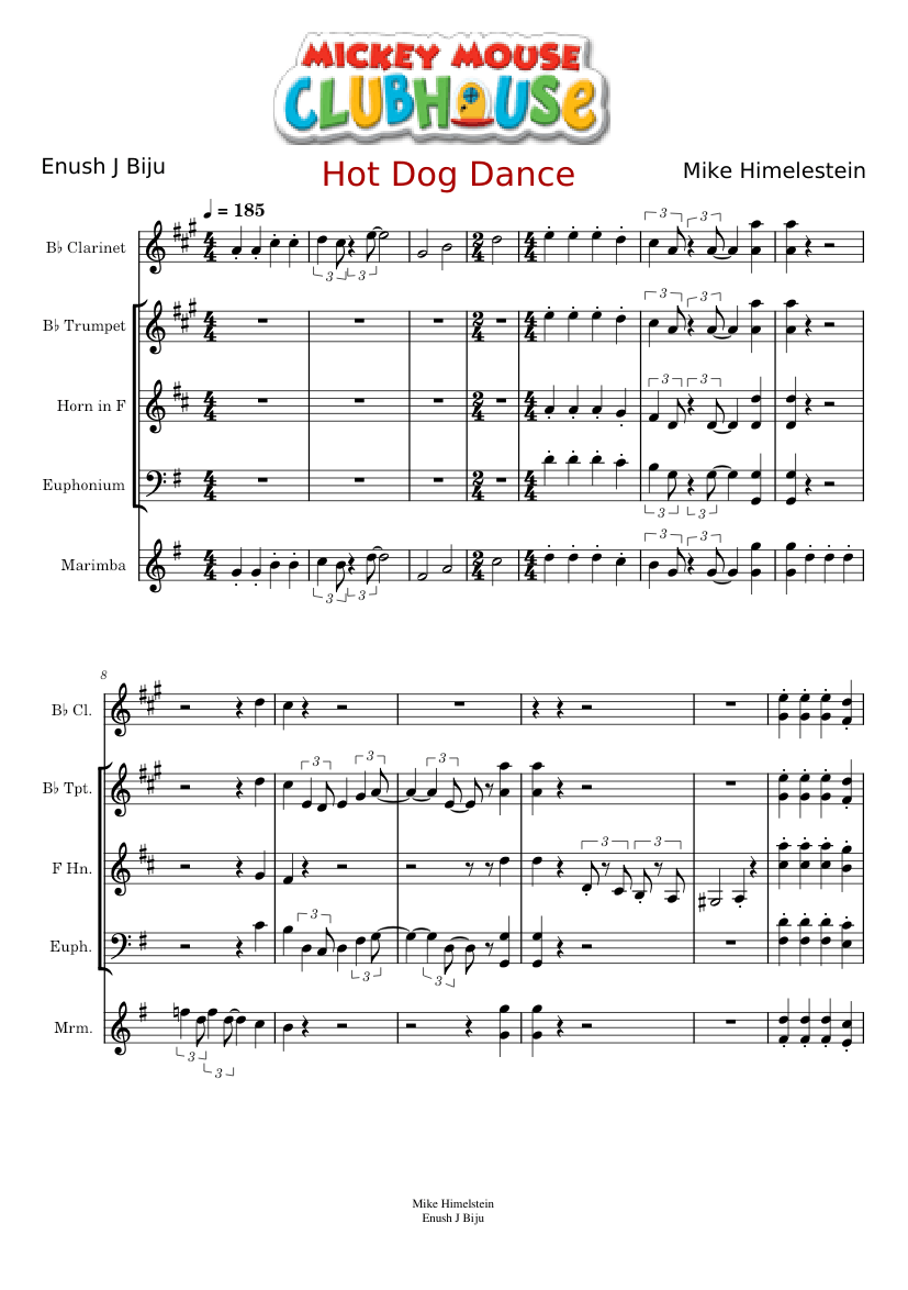 Hot Dog Dance Mixed Ensemble Sheet Music for Euphonium, Clarinet in b ...