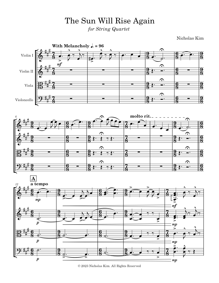 The Sun Will Rise Again Sheet music for Violin, Viola, Cello (String ...