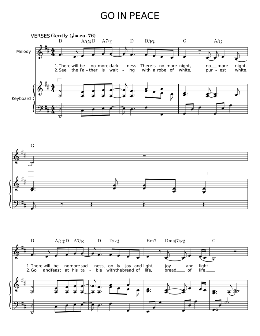 Go in peace - Sarah Hart Sheet music for Piano, Synthesizer (Mixed Duet ...