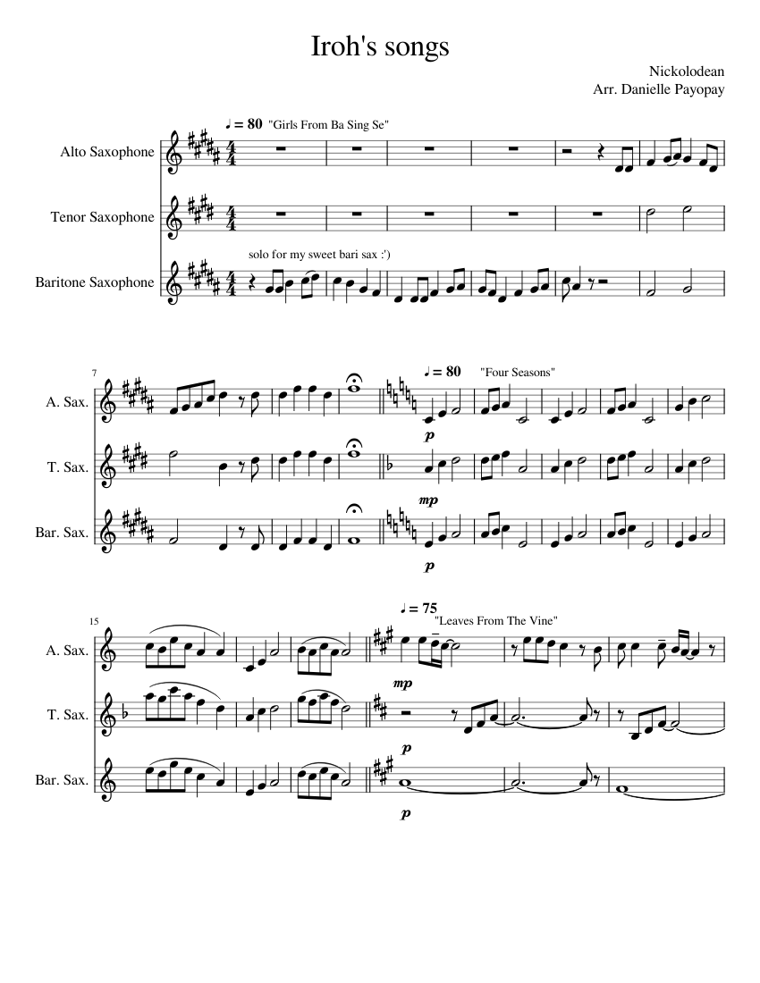 Iroh's Songs Sheet music for Saxophone alto, Saxophone tenor, Saxophone ...