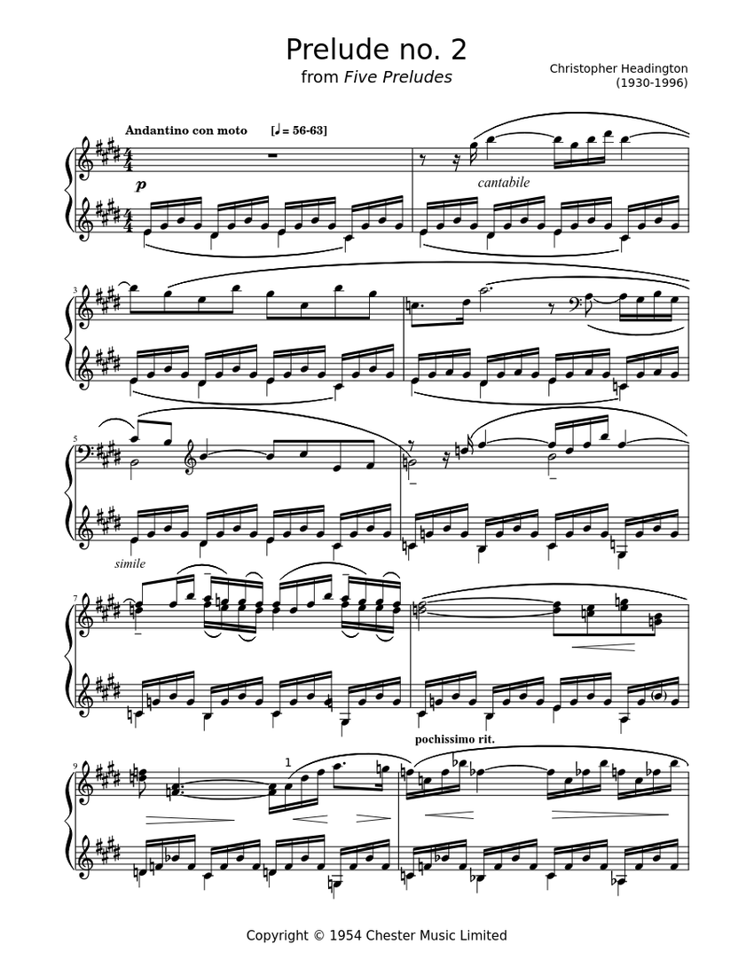 Prelude No. 2 (From 'Five Preludes') by Christopher Headington Sheet ...