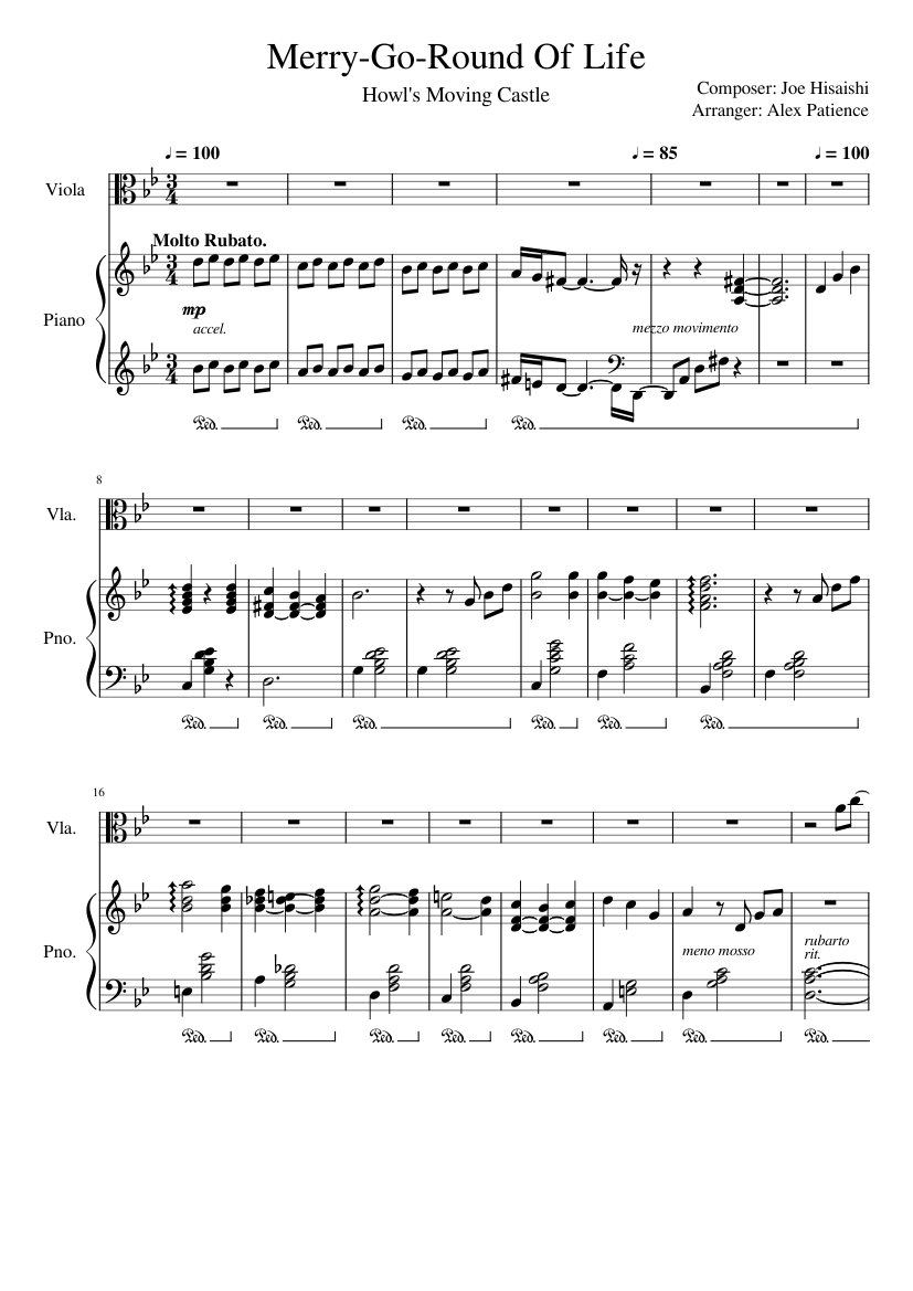 Howl's Moving Castle Sheet Music for Piano, Viola (Solo) | MuseScore.com