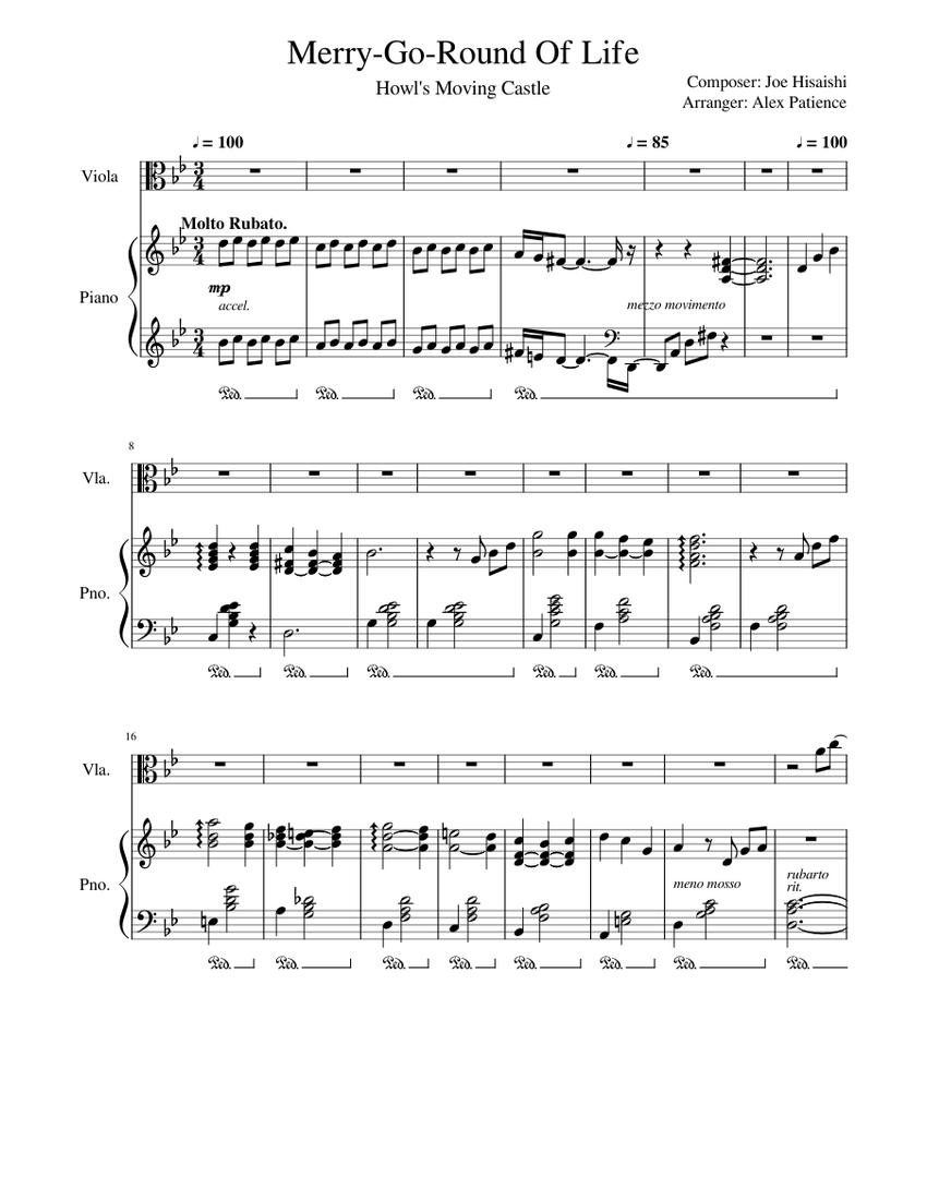 Howl's Moving Castle Sheet music for Piano, Viola (Solo) | Musescore.com