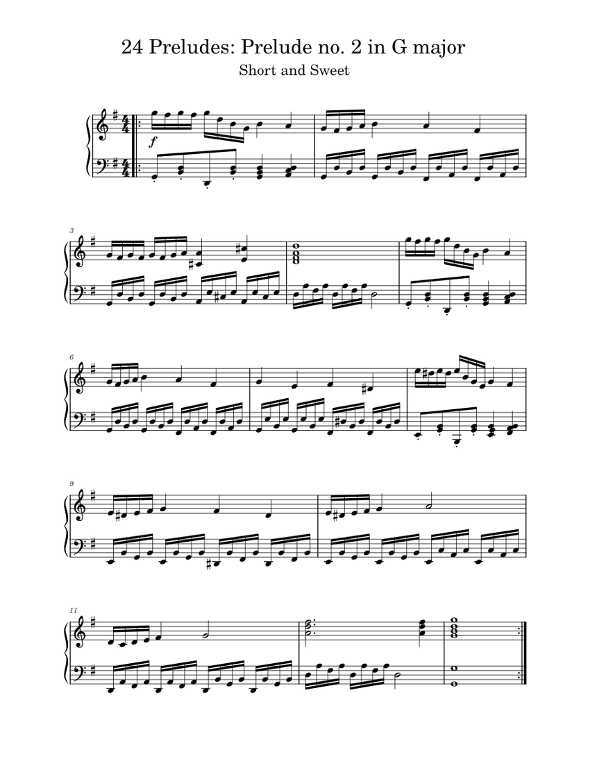 24 Preludes Prelude no. 2 in G major Sheet music for Piano (Solo ...
