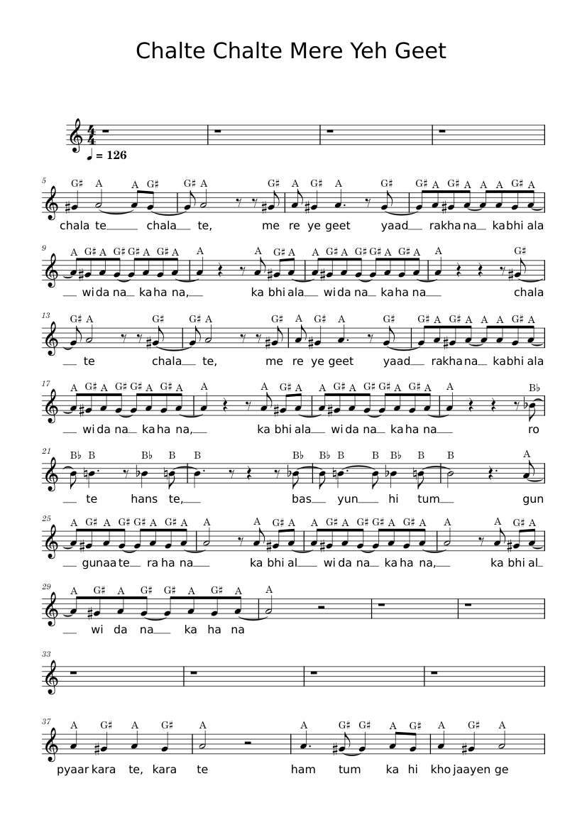 Chalte Chalte Mere Yeh Geet Sheet Music for Piano (Solo) | MuseScore.com