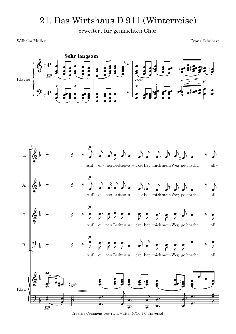 Winterreise, D.911 – Franz Schubert, 21. Das Wirtshaus Sheet music for ...