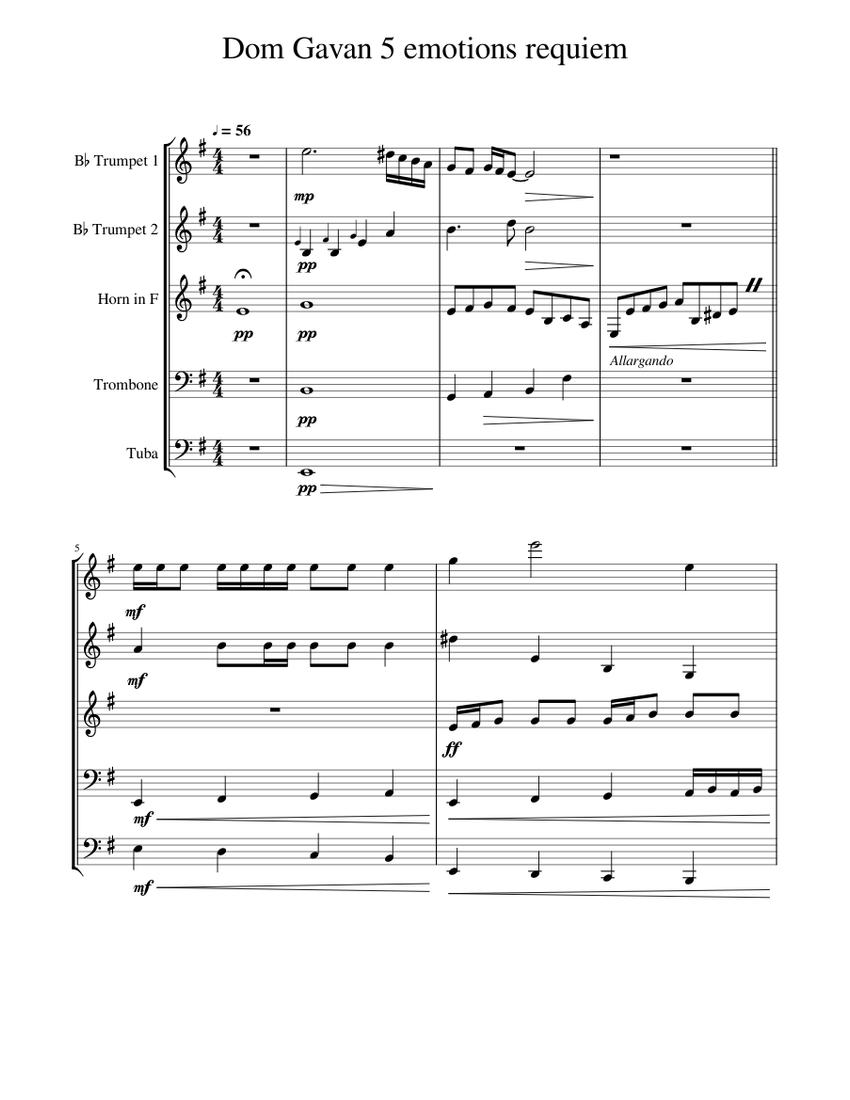 Requiem piece Sheet music for Trombone, Tuba, Trumpet in b-flat, French ...