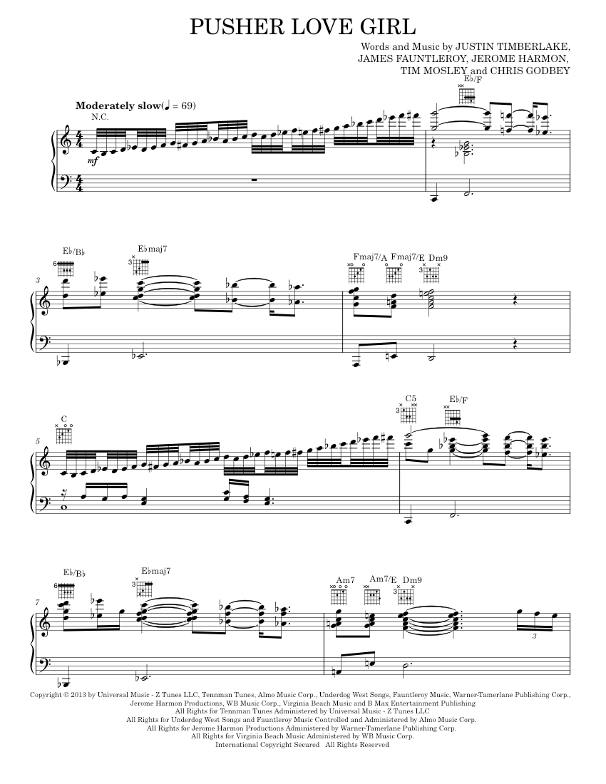 pusher love girl Sheet music for Piano, Vocals by Justin Timberlake ...