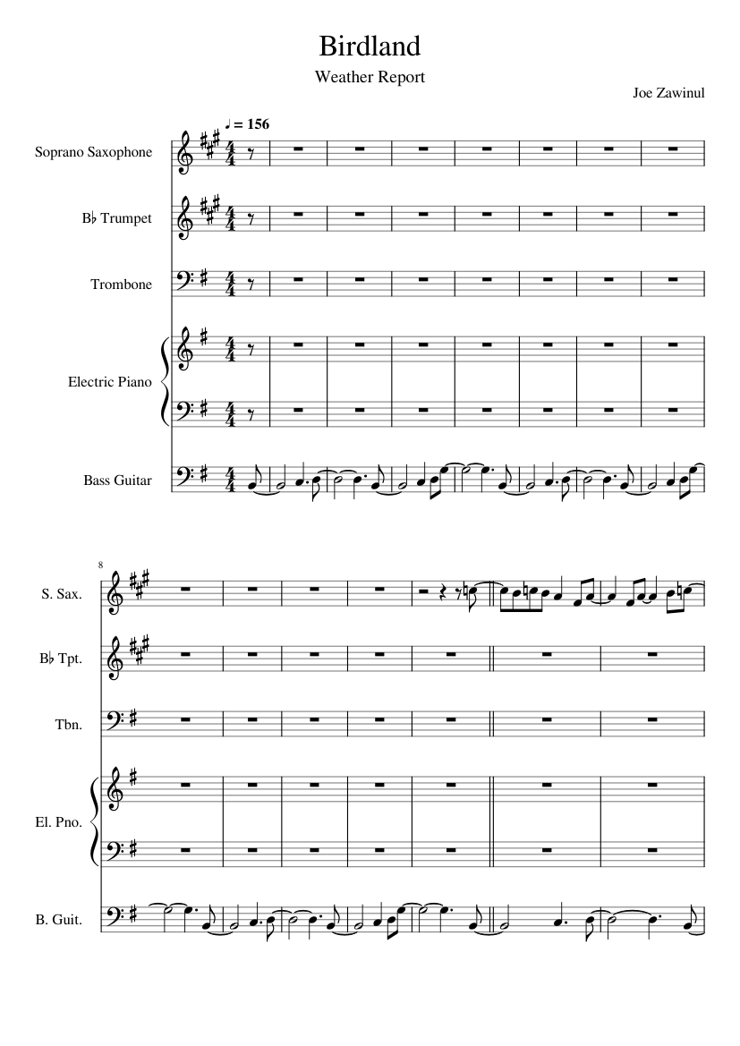 Birdland Sheet music for Piano, Trombone, Trumpet in b-flat, Bass ...