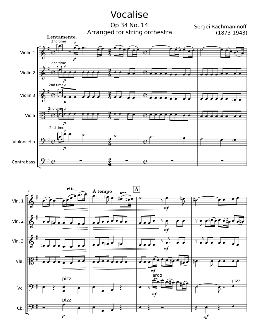 Vocalise - Sergei Rachmaninof Sheet Music for Violin, Viola, Cello ...