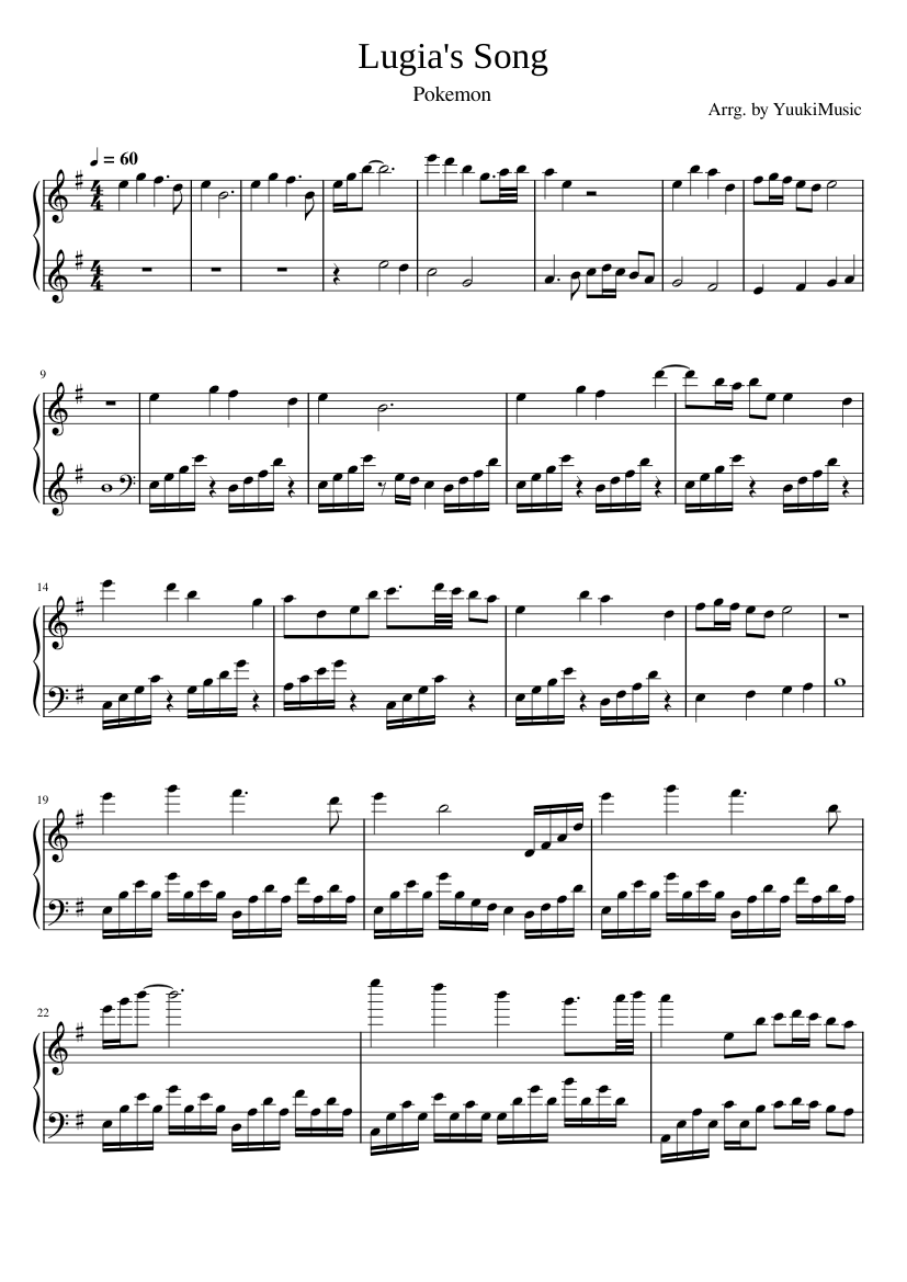 Lugia's Song – Pokemon Sheet music for Piano (Solo) | Musescore.com