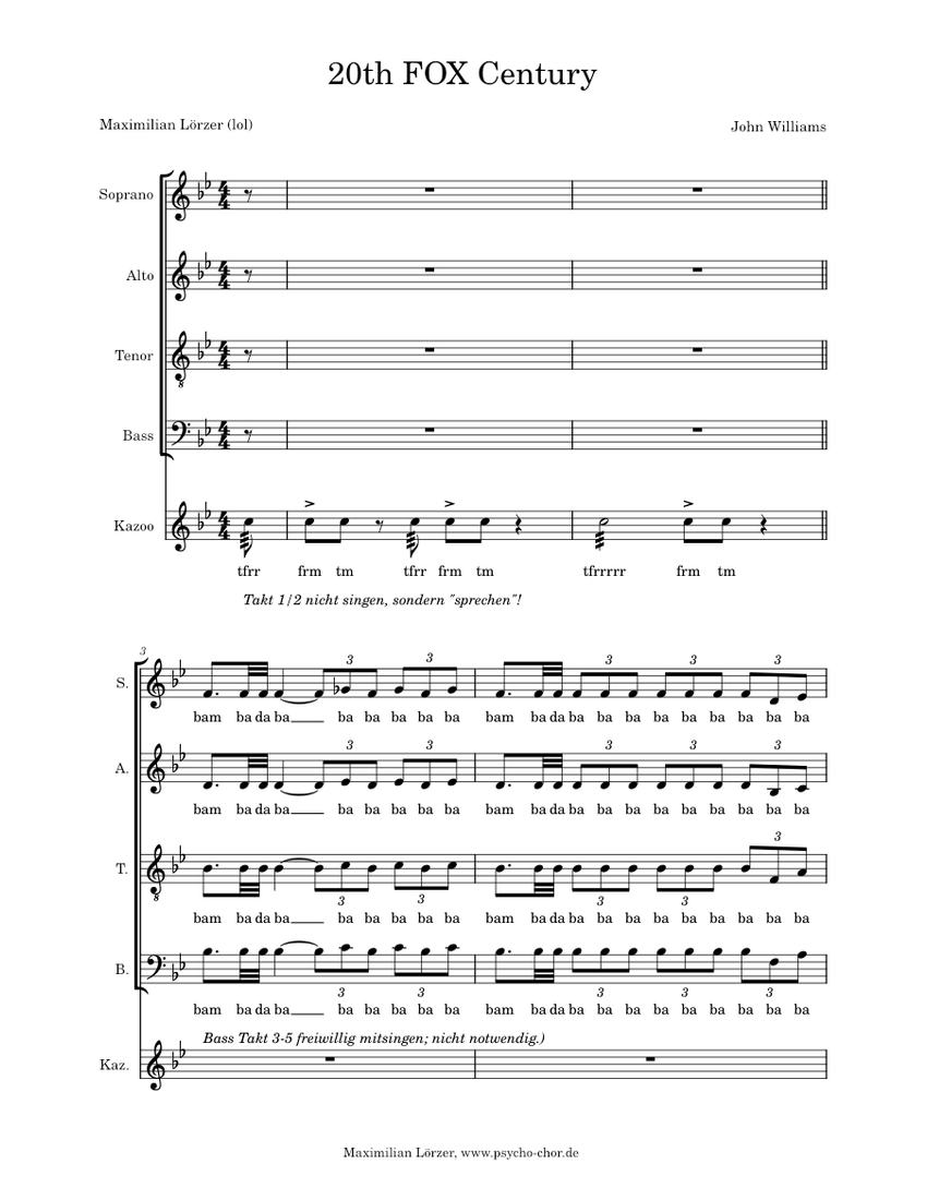 20th FOX Century Sheet music for Soprano, Alto, Tenor, Bass voice ...