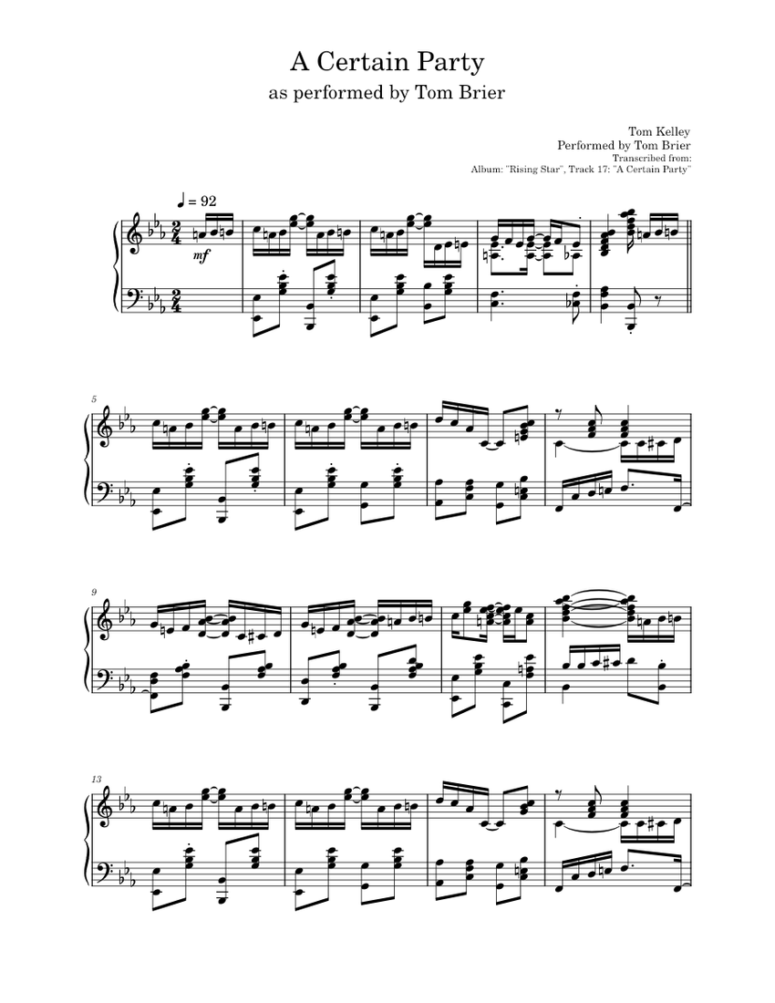 A Certain Party - as performed by Tom Brier Sheet music for Piano (Solo) | Musescore.com