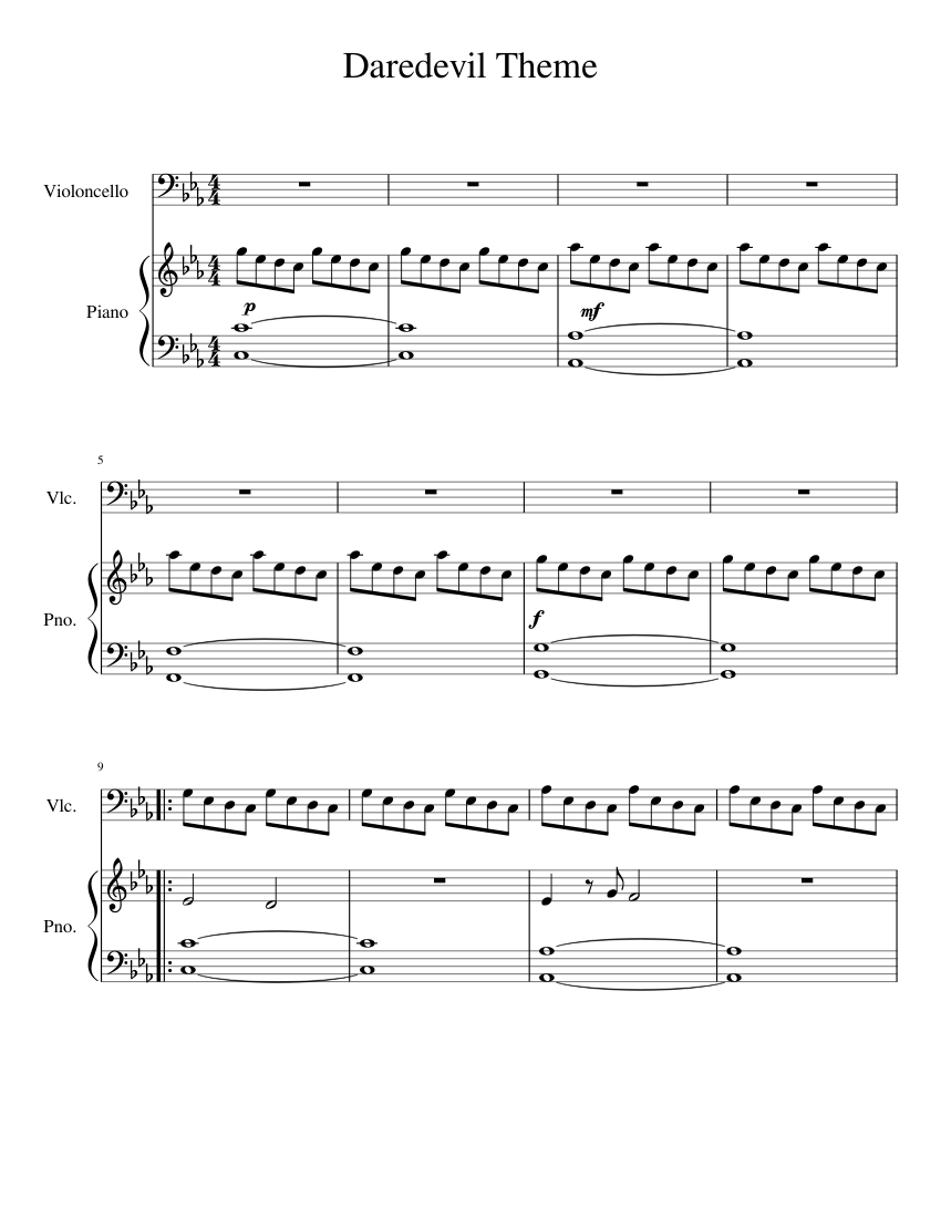 Daredevil Theme Sheet music for Piano, Cello (Solo) | Musescore.com
