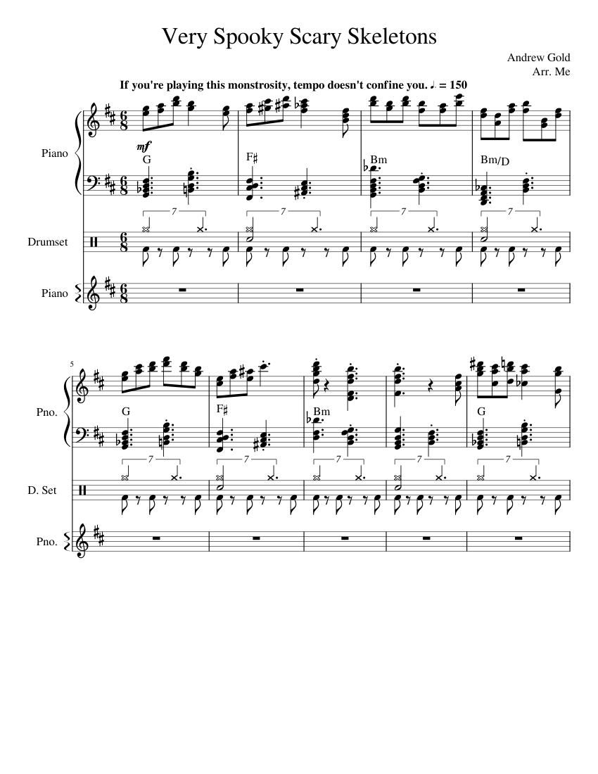 Very Spooky Scary Skeletons Sheet music for Piano, Drum group (Mixed ...