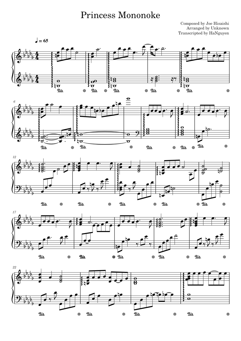 Princess Mononoke Theme Sheet music for Piano (Solo) | Musescore.com