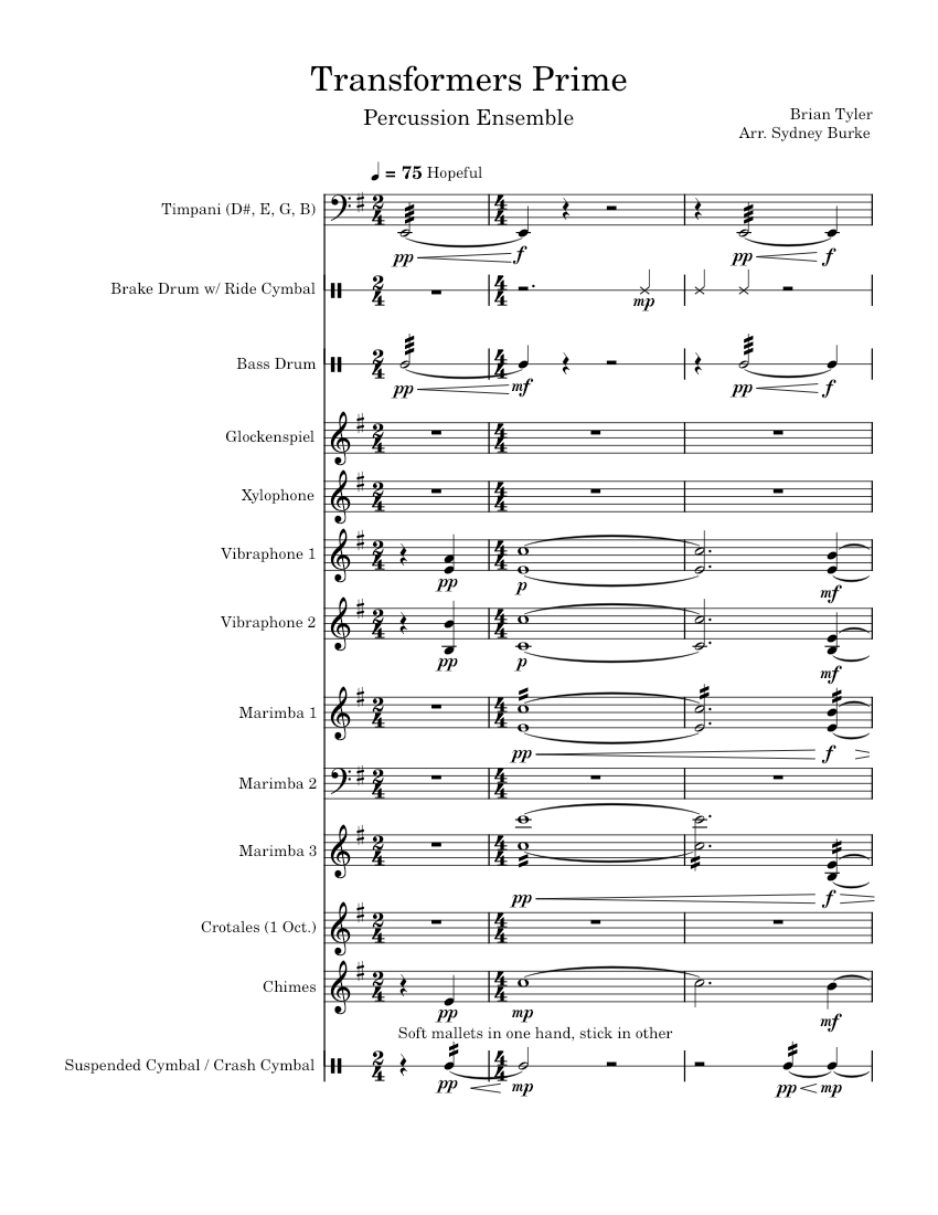 Transformers Prime – (Percussion Ensemble) - Brian Tyler Sheet Music for Timpani, Vibraphone ...